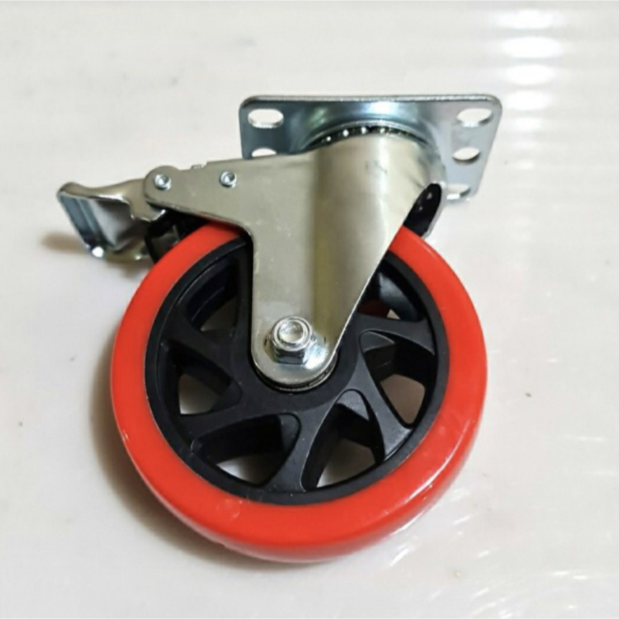Jual Roda Troli / Troly / Trolly PU Merah 5" Inch Rem Swivel Brake ...