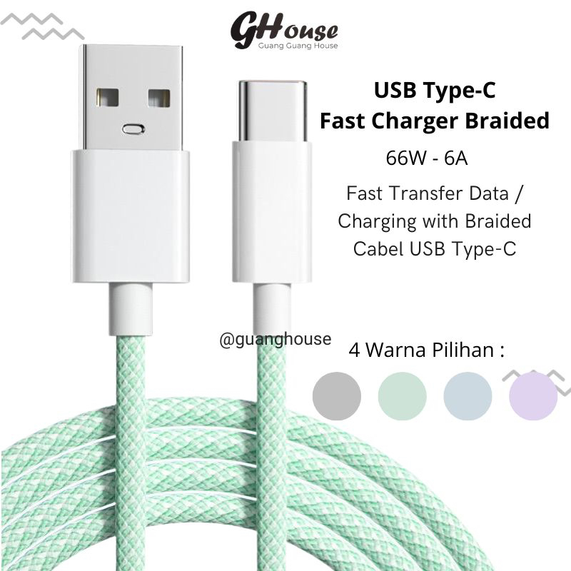 Jual Kabel Charger USB Type-C 66W 6A Bahan Nilon Braided Kabel Data ...