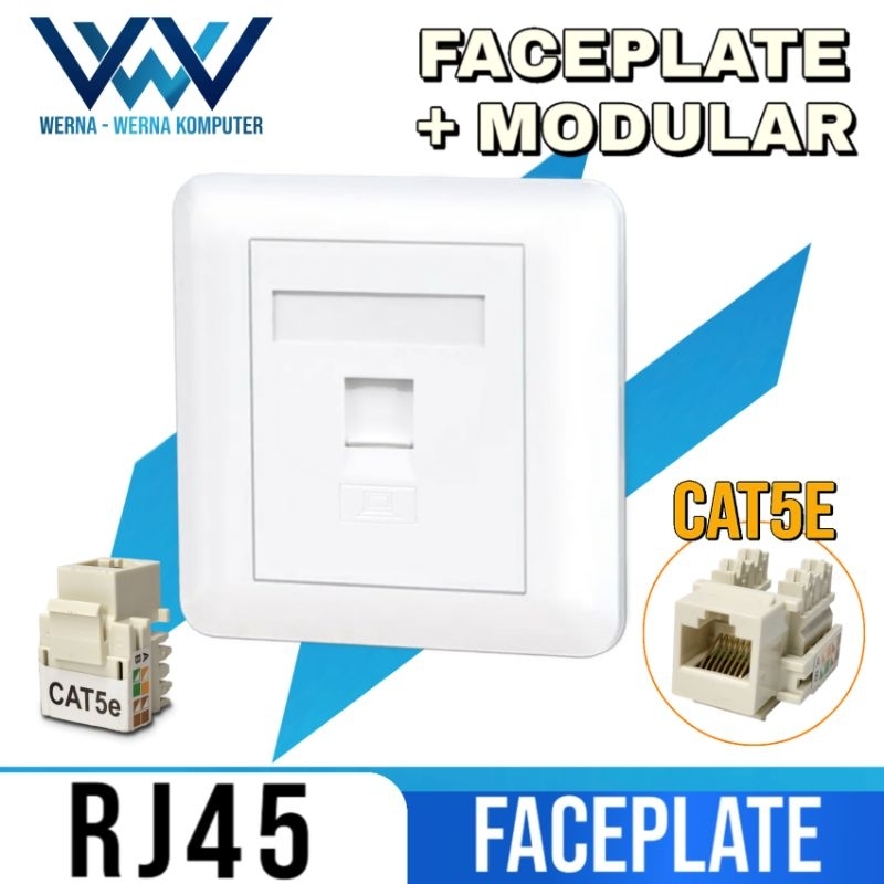 Jual Faceplate RJ45 Wallplate Single LAN RJ45 + Modular RJ45 CAT5e ...