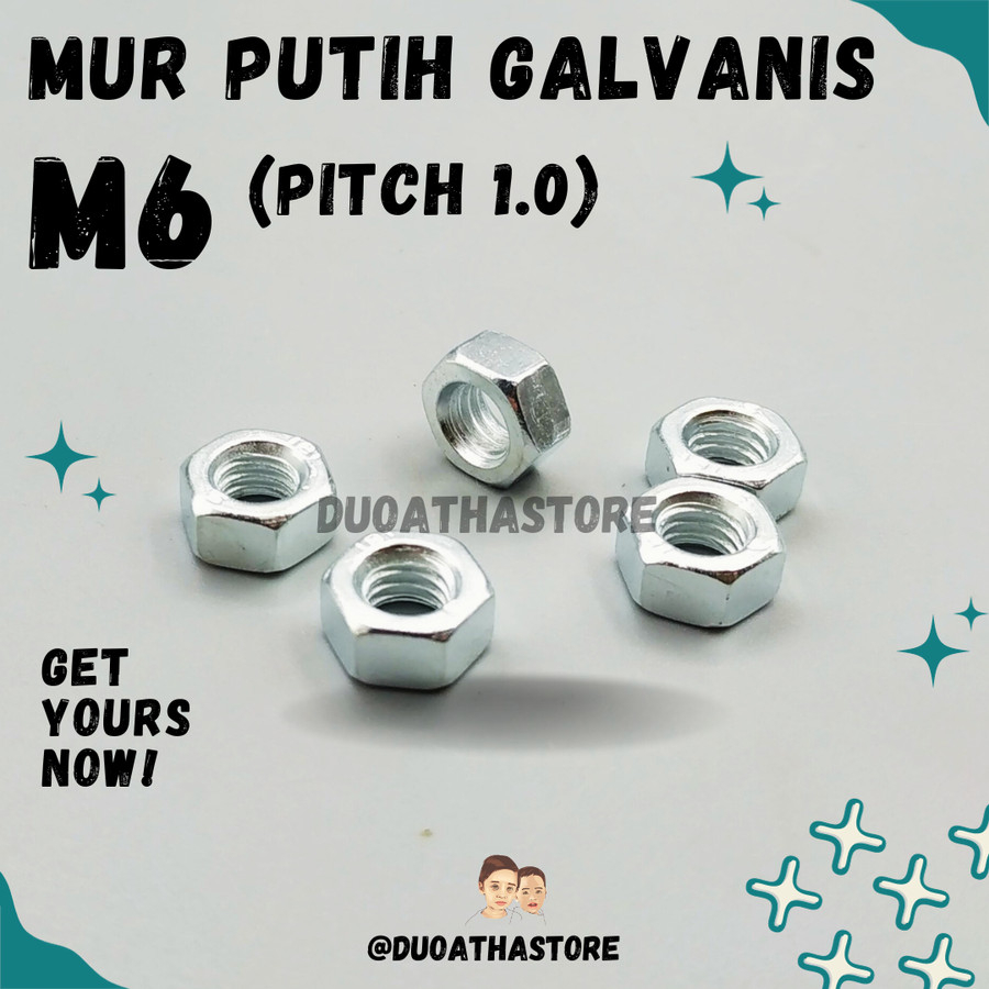 Jual Mur M6 x Pitch 1.0 Galvanis / Hex Nut M6 Galvanis PUTIH Kunci 10 ...