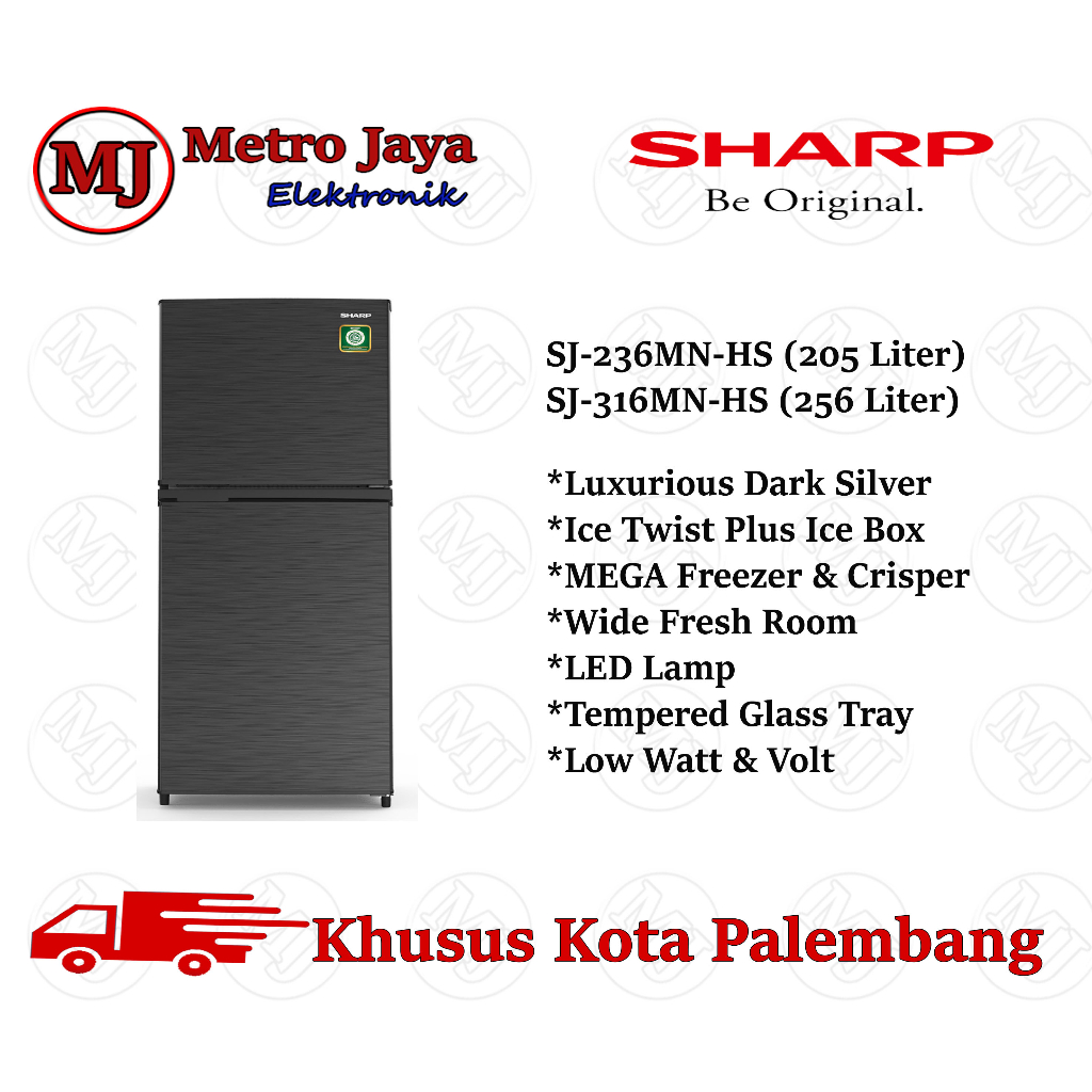 Jual Kulkas 2 pintu Sharp SJ-316MN-HS Non Salju New Kirei Series SJ 316 ...
