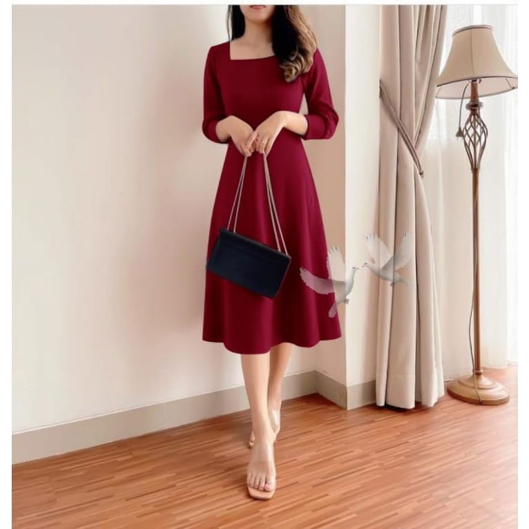 Jual DRESS SPAN MIDI A LINE SCUBA PUSPITA DRES KONDANGAN VIRAL HITS ...