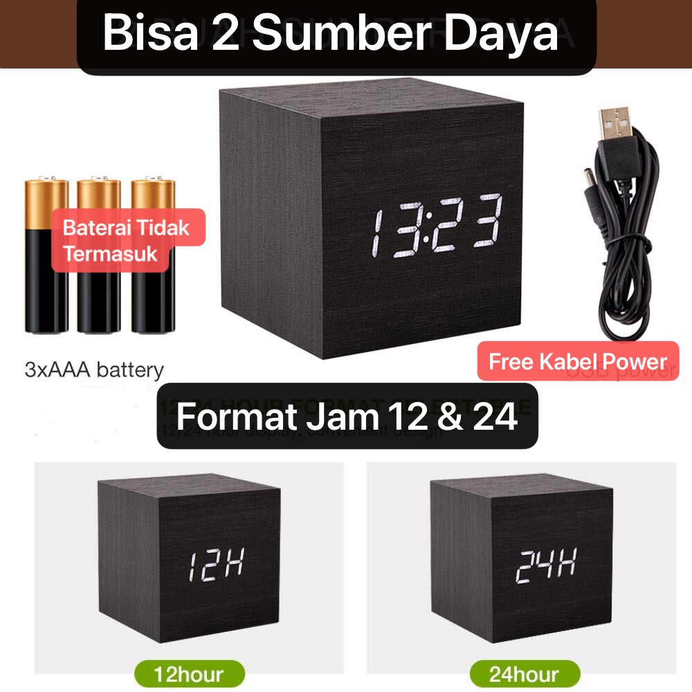 Jual JD-11 Jam Digital Kayu LED Jam Weker Desain Mini Motif Kayu Wooden ...