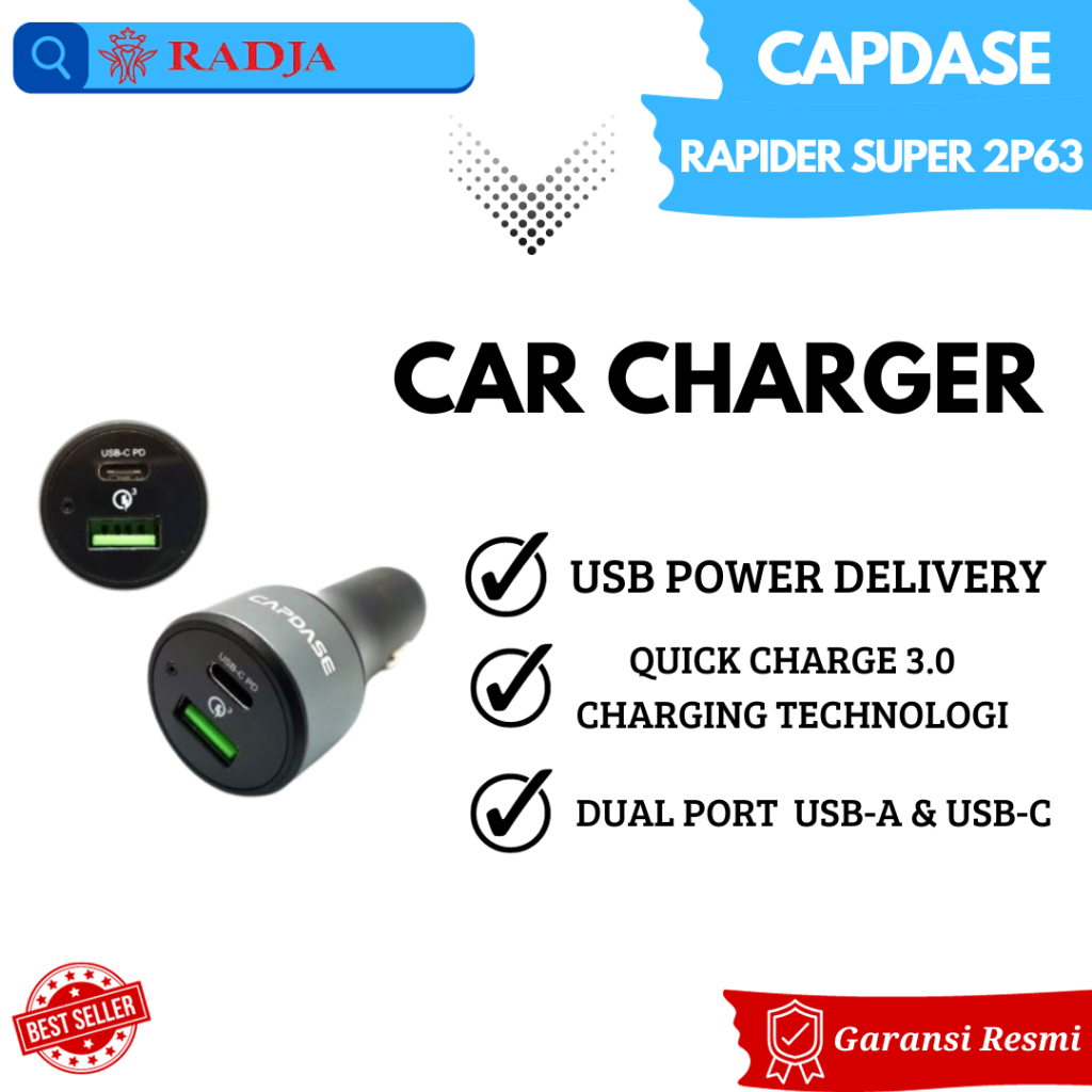 Jual Capdase Rapider Super2P63 Car Charger Mobil USB Type-C PD QC 3.0 ...