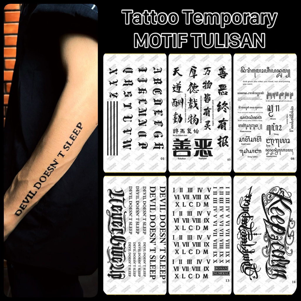 Jual Tatomaniajkt-Tato Motif Huruf Tulisan / Tato temporer seri Tulisan ...