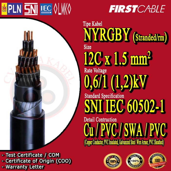 Jual Kabel NYFGBY 12x1,5 mm2 METAL /12 x 1,5 mm2/12x1.5mm2/12x1.5 mm2 ...