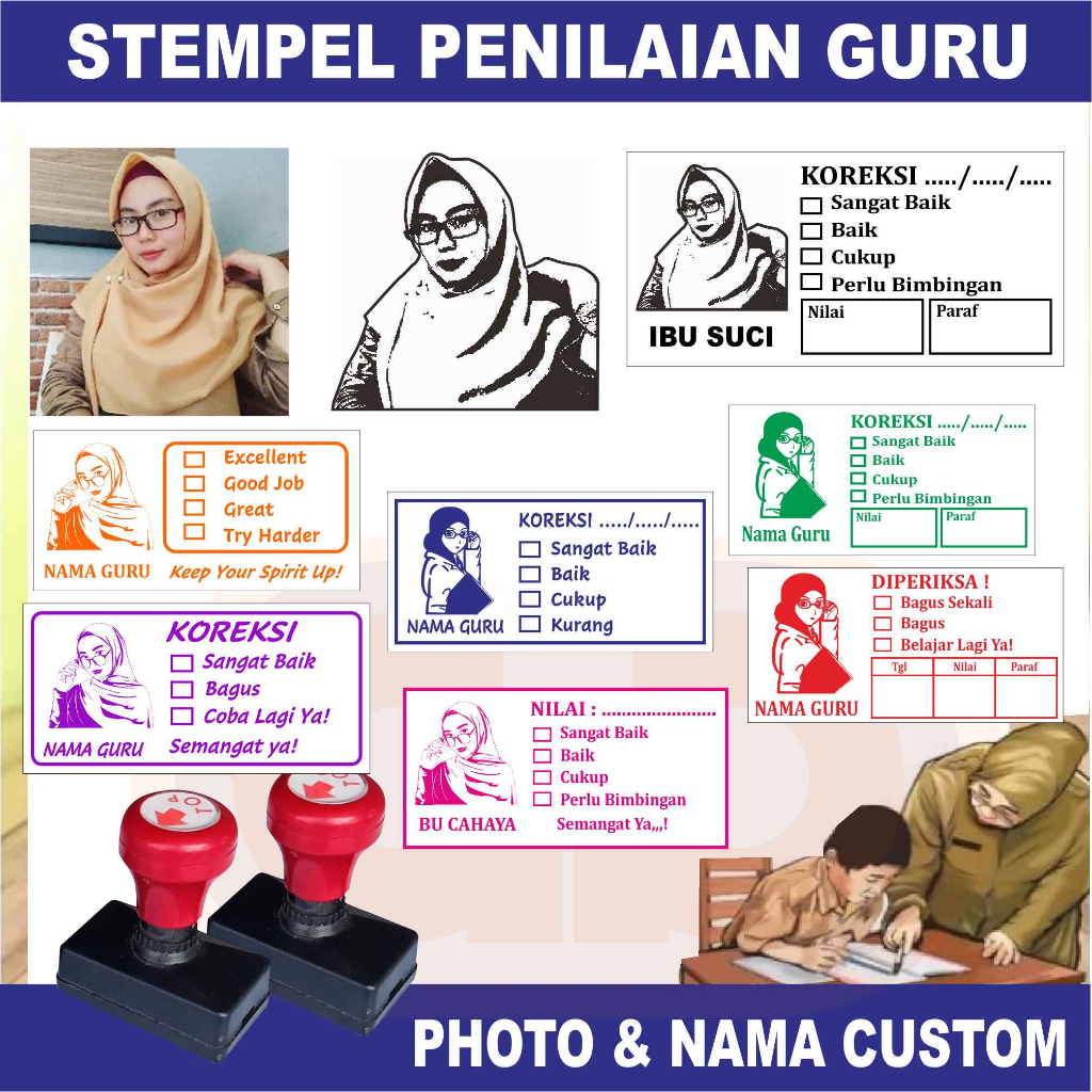 Jual Stempel Warna Nilai Guru TK/PAUD Custom Photo | Shopee Indonesia