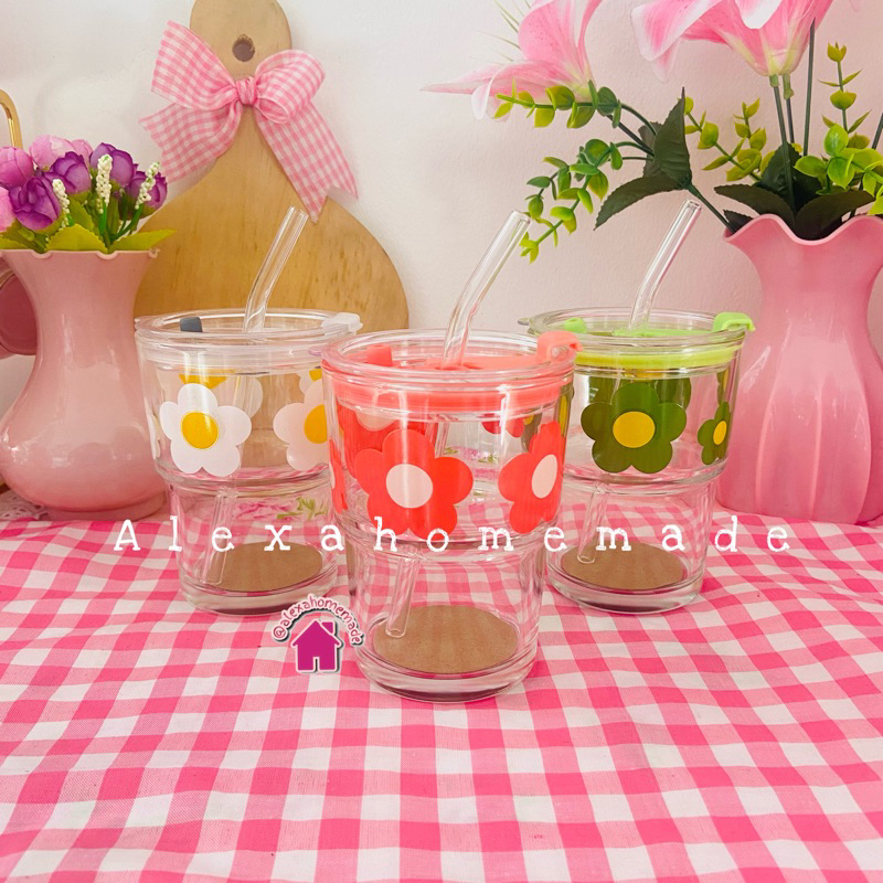 Jual TUMBLER KACA BUNGA DAISY+ SEDOTAN KACA | Shopee Indonesia