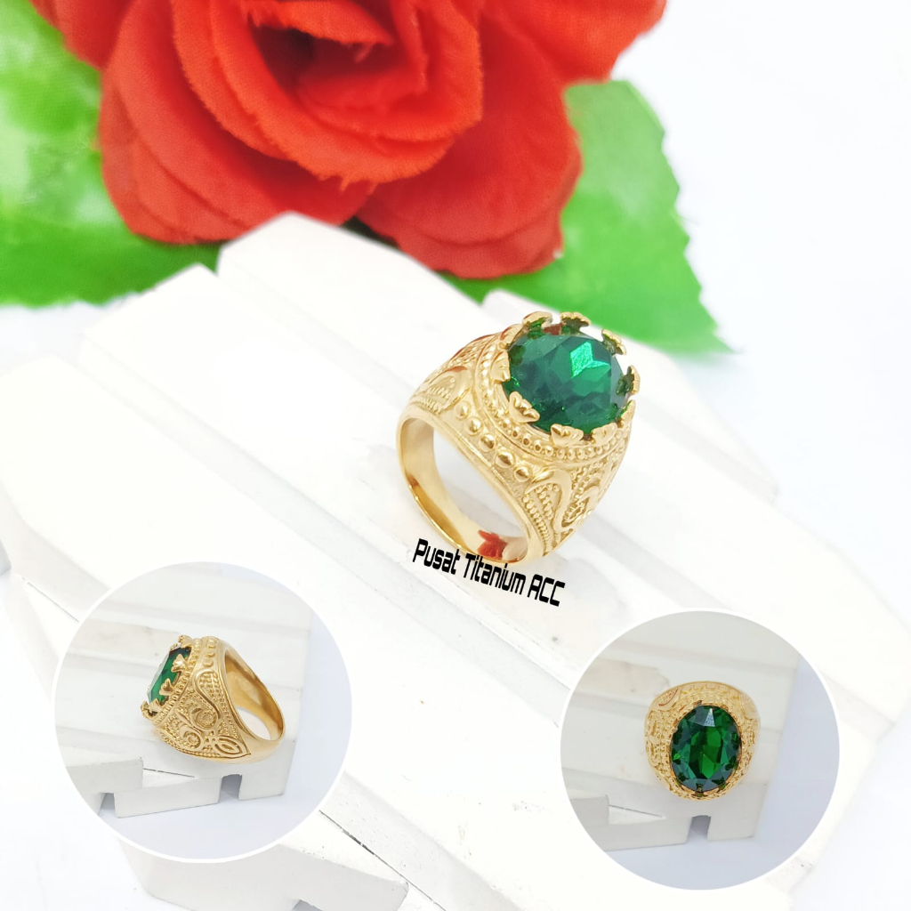 Jual CINCIN COWO TITANIUM BATU OVAL RING GERIGI LIST DESAIN MOTIF ...