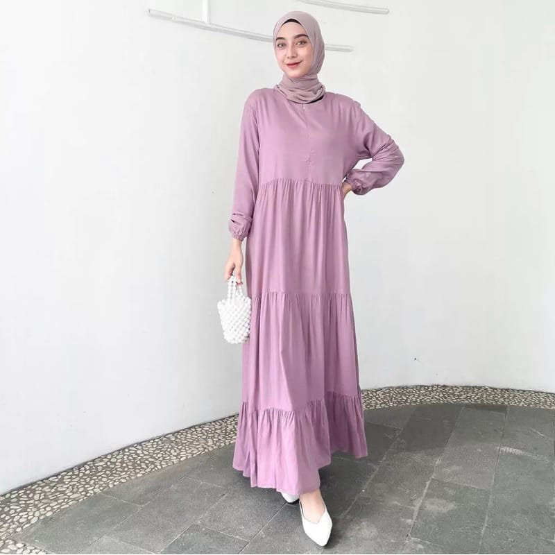 Jual Gamis Putih Polos Rayon premium-Gamis Ruffle Busui Friendy-Homey ...
