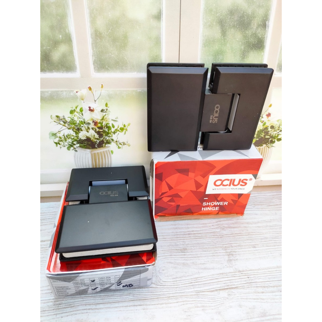Jual Engsel Shower Ocius OSH 303 Matt Black kaca ke kaca 180 derajat ...