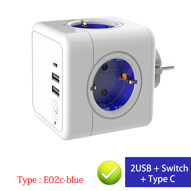 Jual Power Strip Cube EU Plug 4AC Outlets USB Port Type C 5V 2.4A ...