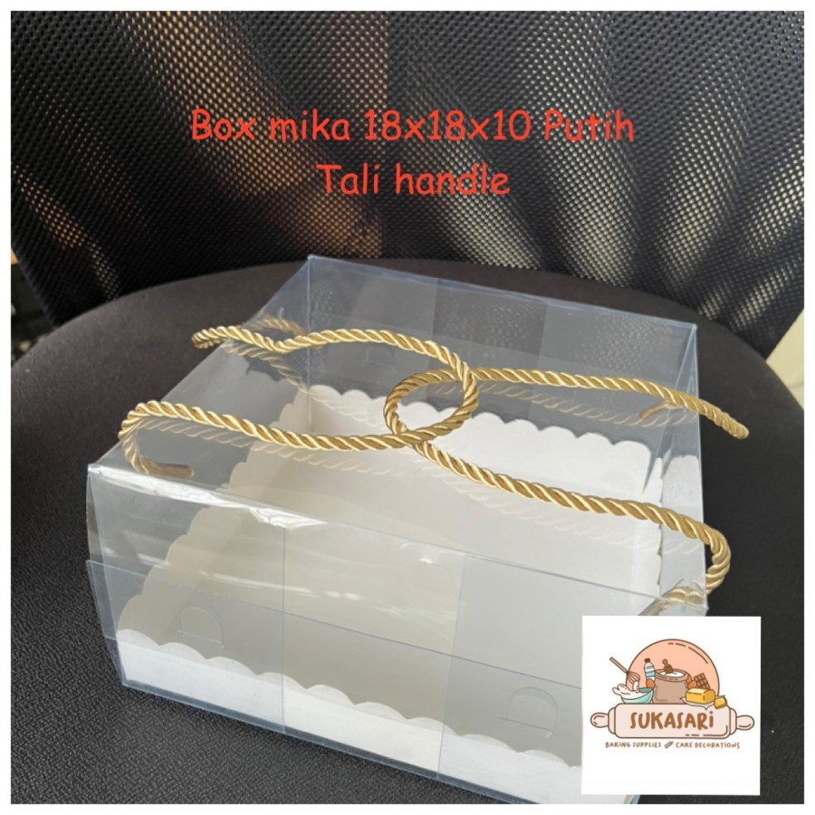 Jual Box mika 18x18x10 Tali handle cake box Hampers putih | Shopee ...