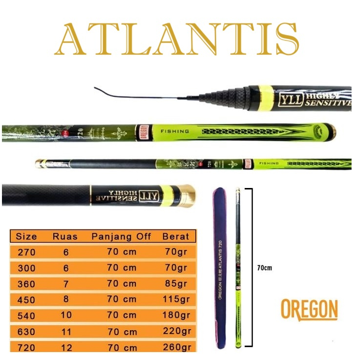 Jual Joran Tegek Oregon Atlantis Carbon Ruas 70cm Tersedia ukuran 270 300 360 450 540 630 COD ...