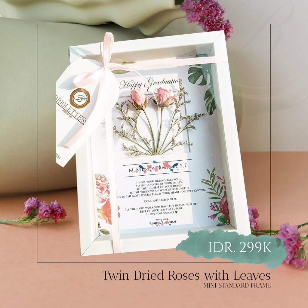 Jual MINI STANDARD FRAME Twin Dried Roses with Leaves | Bunga Mawar ...