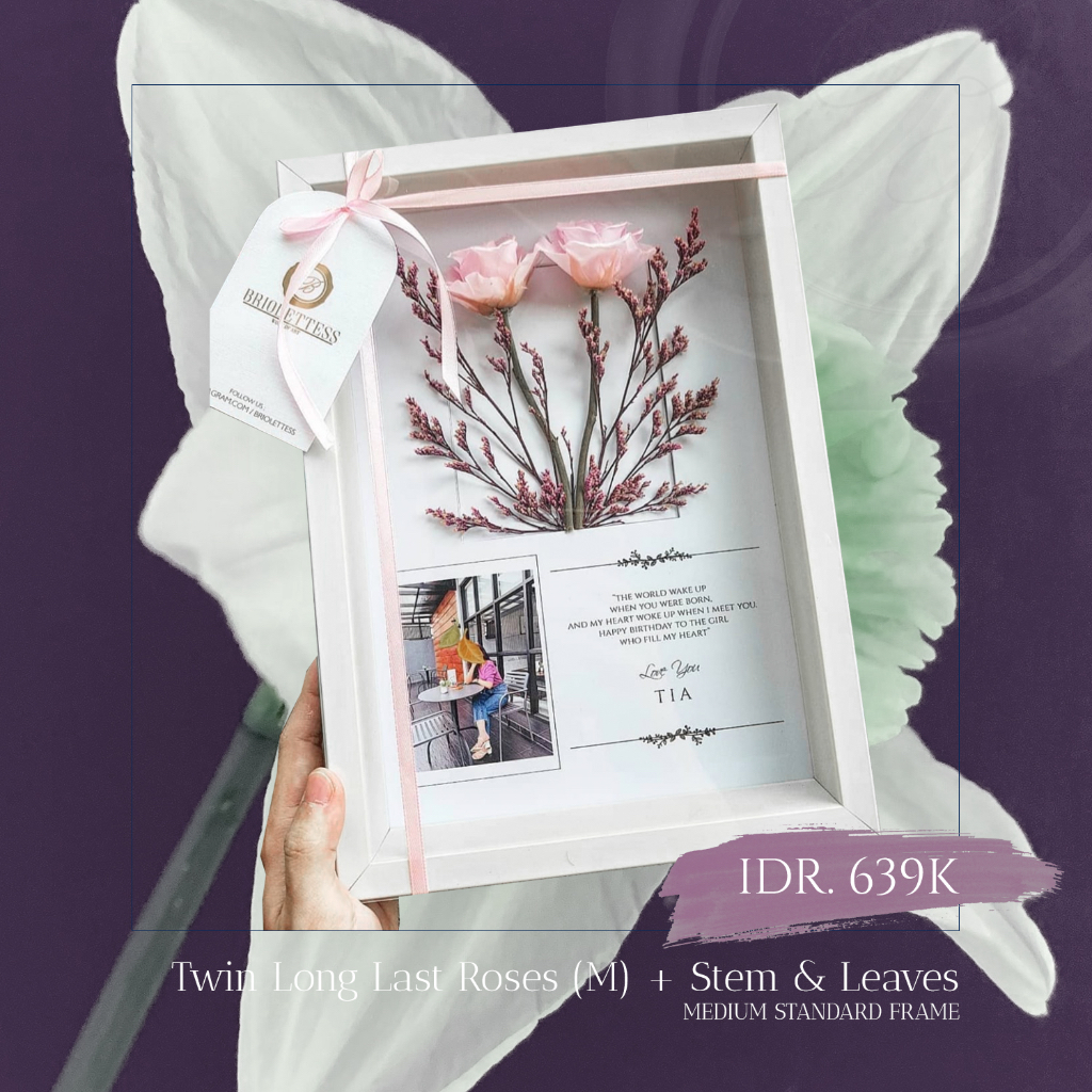 Jual MEDIUM STANDARD FRAME Twin Preserved Roses (L) + Stem & Leaves ...