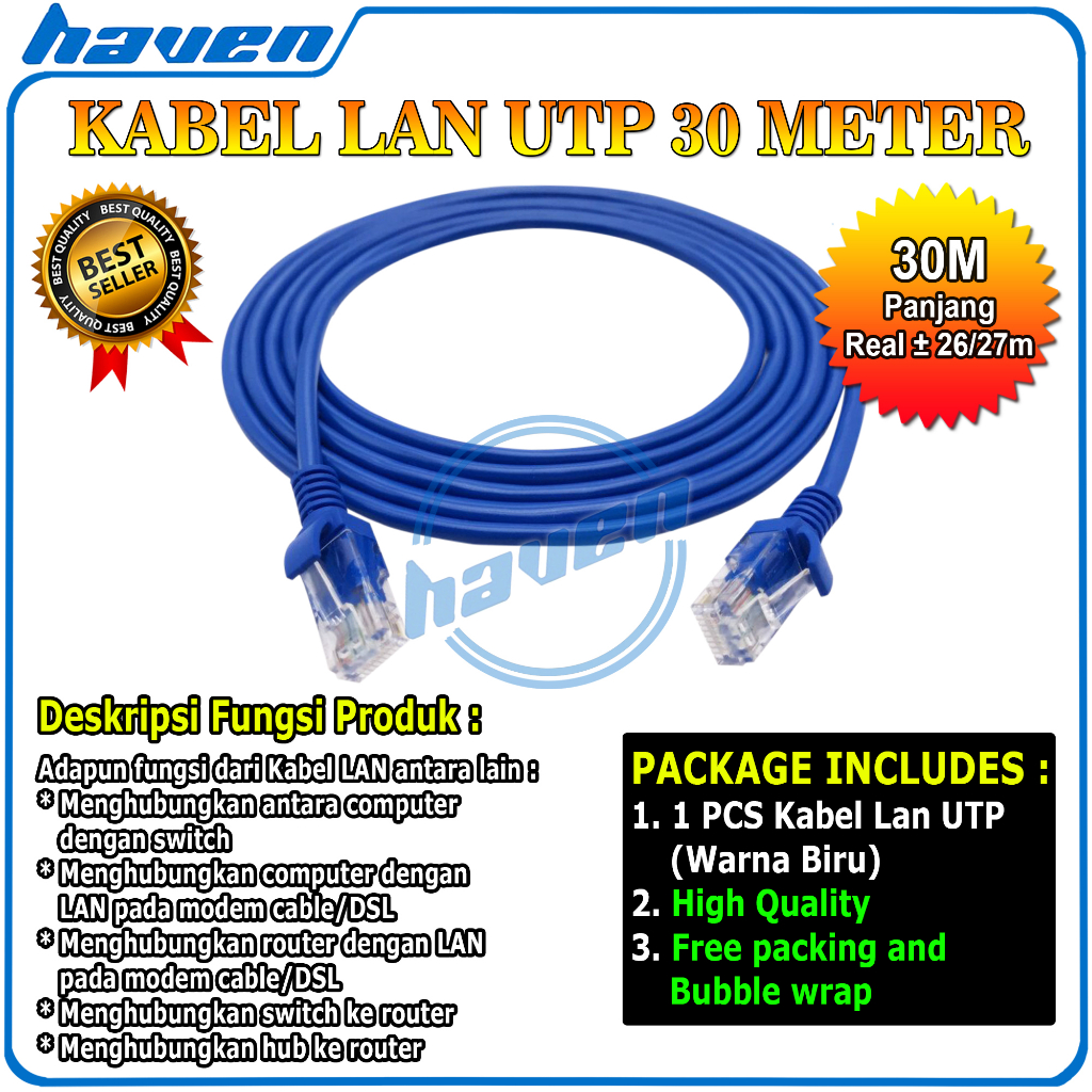 Jual Kabel LAN/UTP 30 Meter Cat5E / Kabel LAN RJ45 30 Meter | Shopee ...