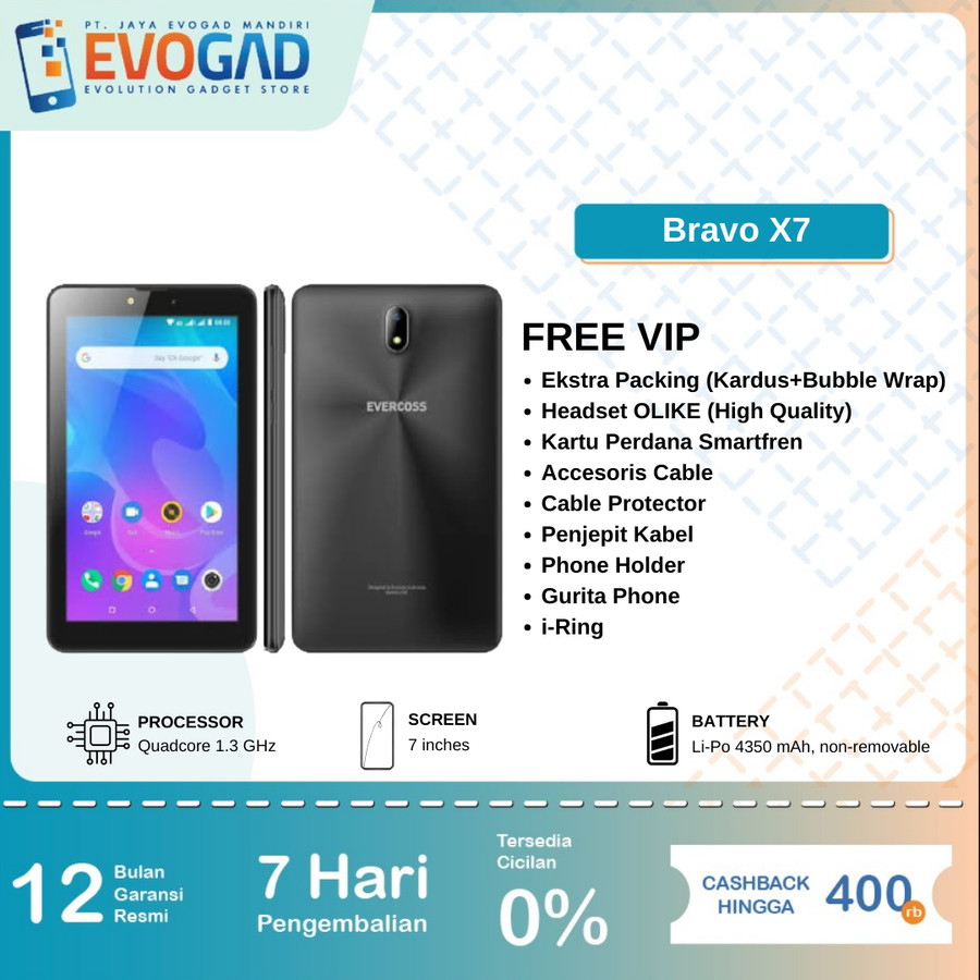 Jual Evercoss Bravo Tab X7, 3/32GB Android 9 Pie 4G | Garansi Resmi | Shopee Indonesia