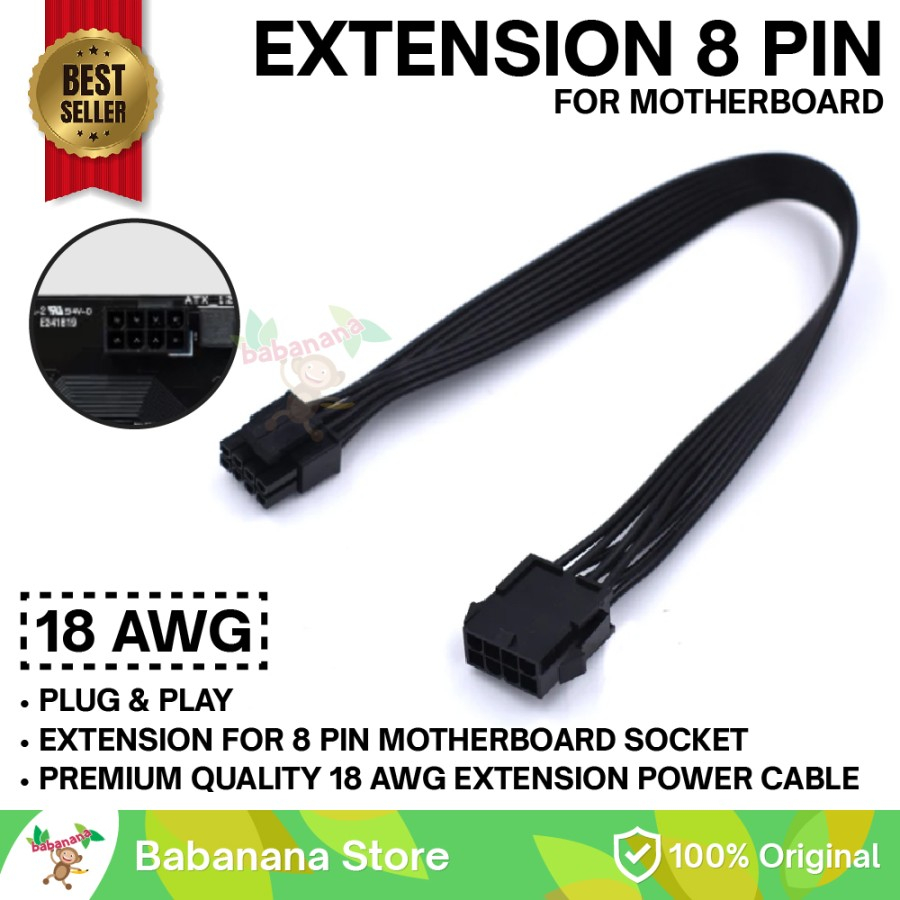 Jual Kabel extension 8 pin to 4+4 motherboard mobo cable perpanjangan ...