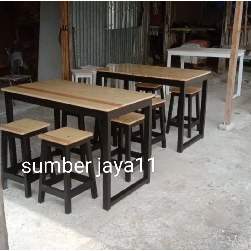 Jual meja makan set resto cafee warkop full kayu jati belanda | Shopee ...