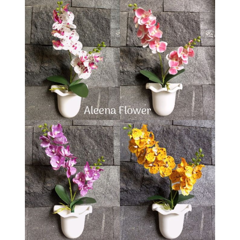 Jual (COD) BUNGA ANGGREK LATEX DINDING SET VAS BUNGA DINDING BUNGA ...