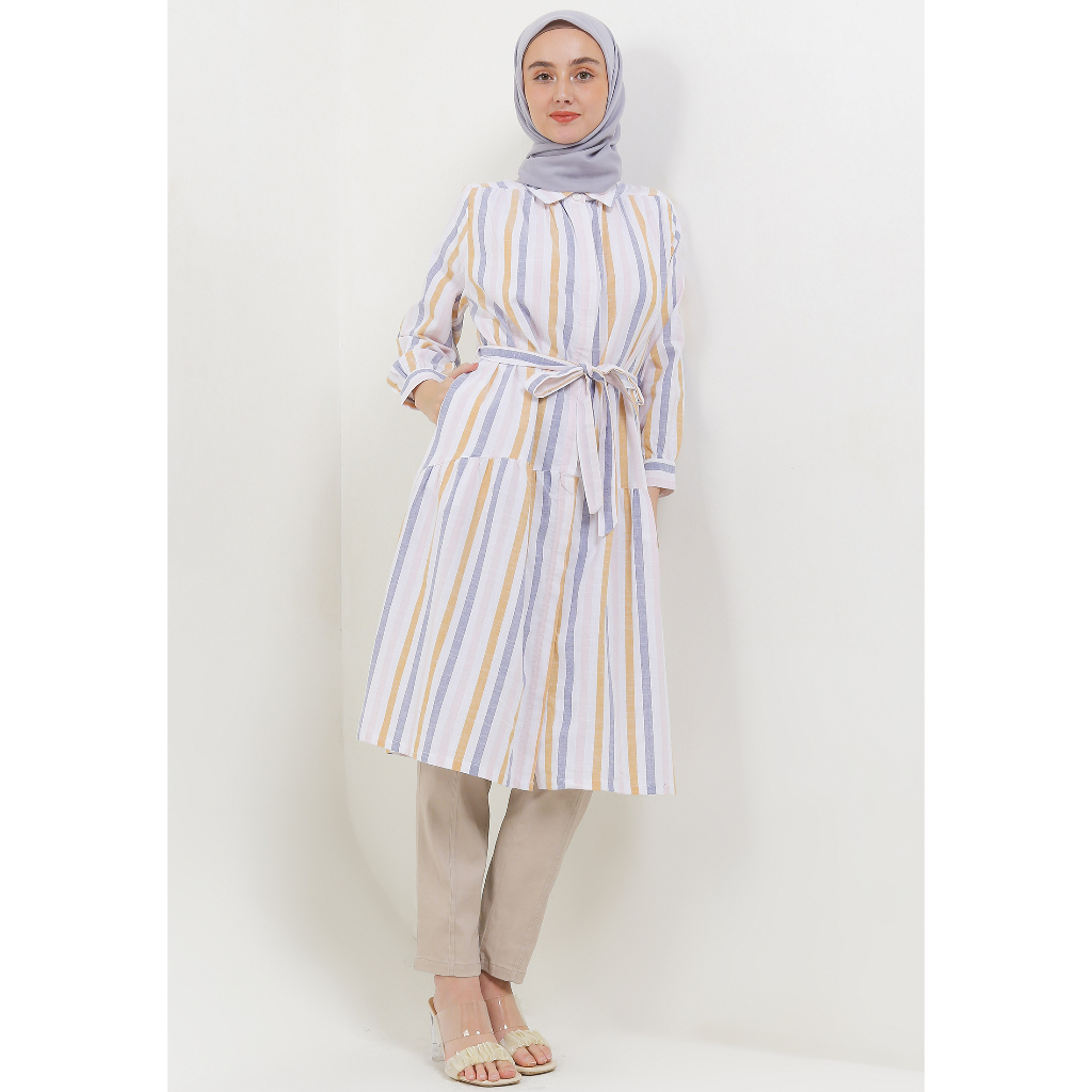 Jual MFMW Monique Midi Dress Multicolor Motif Salur | Shopee Indonesia