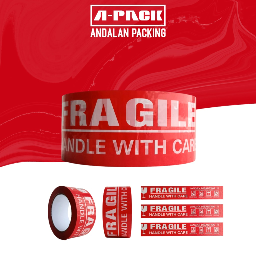 Jual Lakban Fragile Merah | 2inch 45mm x 100Yard | Shopee Indonesia