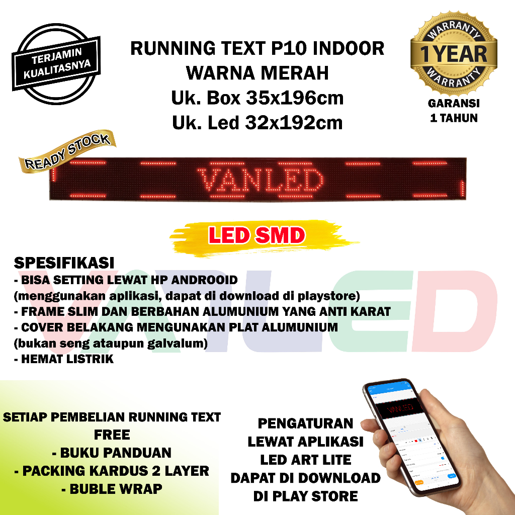 Jual LED RUNNING TEXT P10 WARNA MERAH INDOOR SMD Uk. 35x196cm | Shopee ...