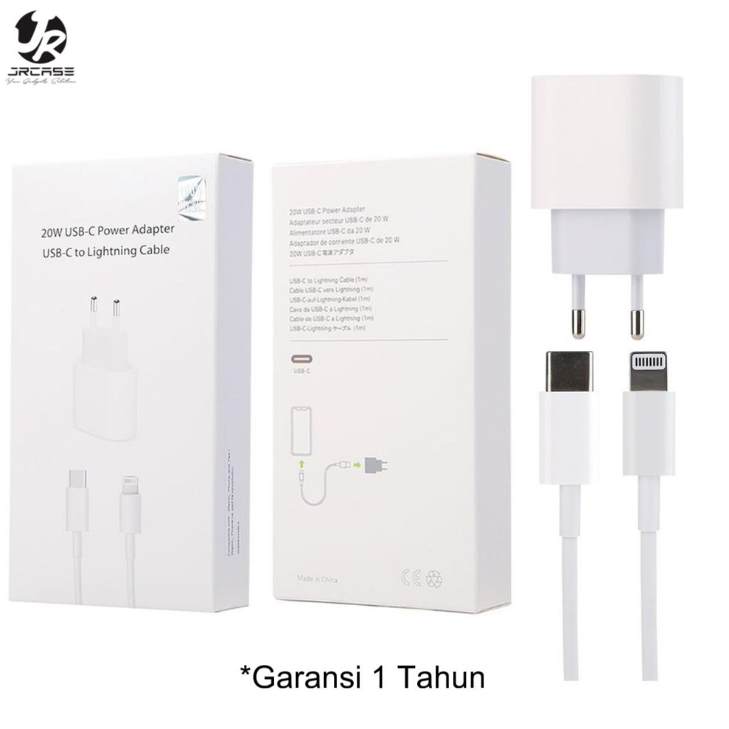 Jual JRCASE Garansi 1 Thn 1set Charger & Kabel Ori iPh PD 20 Watt Type C To Lightning Travel ...