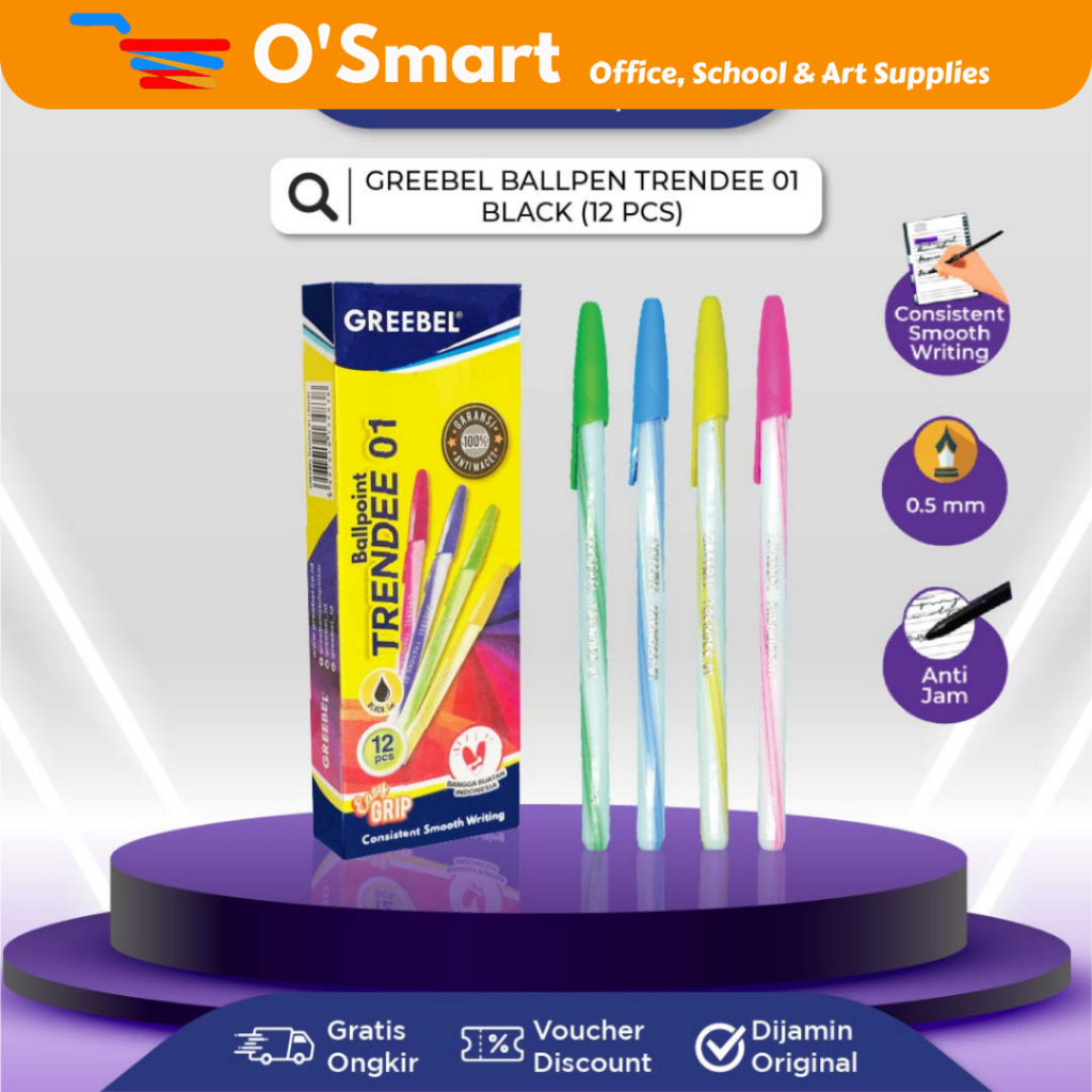 Jual GREEBEL Pena Ballpoint Trendee Hitam (12 Pcs/Kotak) | Shopee Indonesia