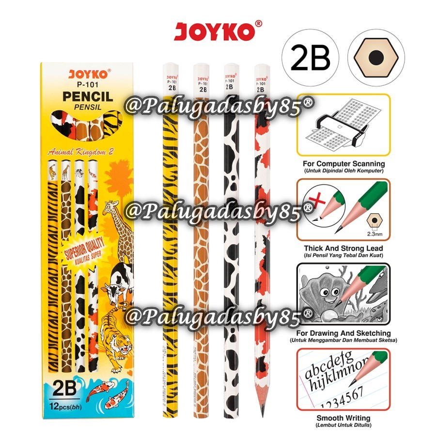 Jual (1 Biji) GROSIR Pensil JOYKO 2B P-101 Animal Kingdom 2 / Pencil Pensil Joyko P-101 2B ...