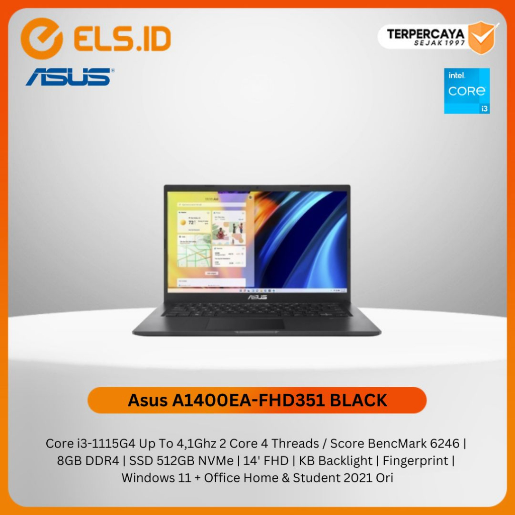 Jual Asus Vivobook 14 A1400EA-FHD351 BLACK [i3 1115G4-4GB-SSD 512GB ...