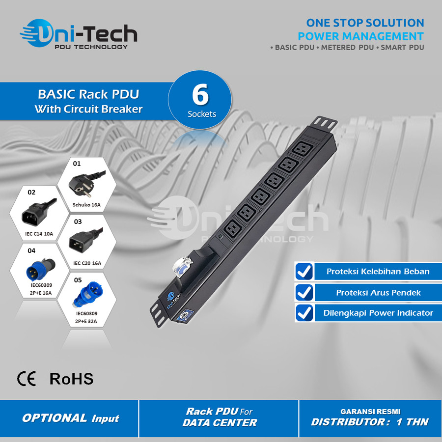 Jual PDU Socket C19 - 6 Outlet / Holes / Ports with MCB And Optional ...