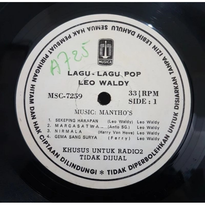 Jual Vinyl Piringan Hitam 12 inch Leo Waldy - Lagu Pop Music Manthou's ...
