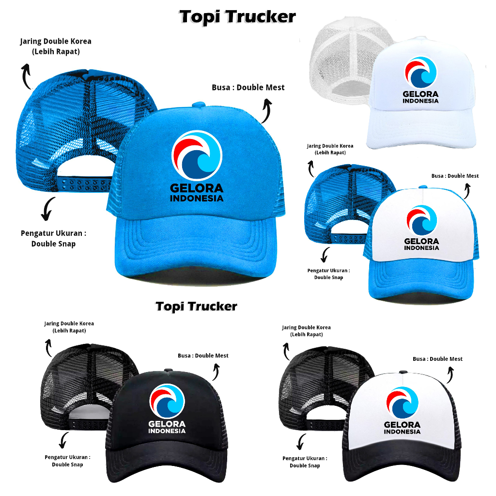 Jual Topi trucker jaring sablon logo partai politik GELORA INDONESIA ...