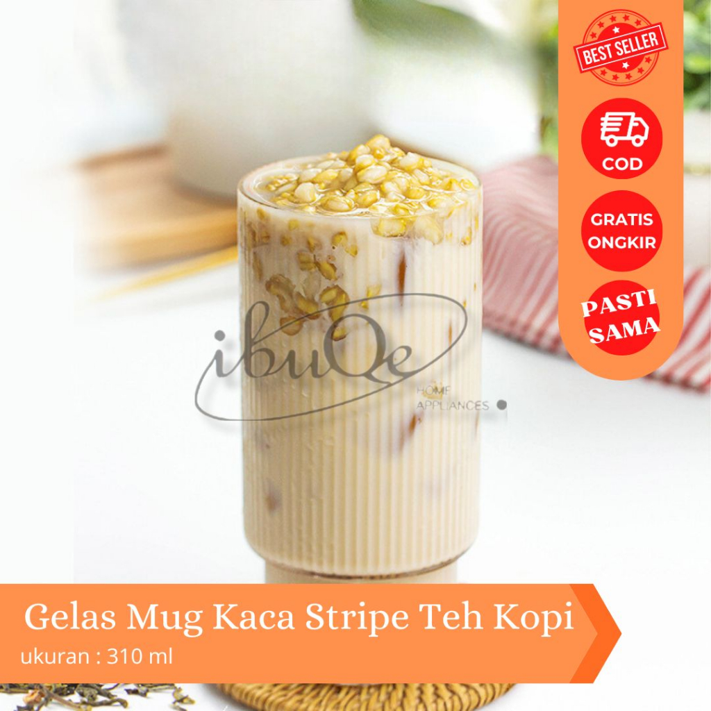 Jual IBUQE GELAS MUG KACA STRIPE TEH KOPI KAFE ESTETIK MINUMAN DESERT ...