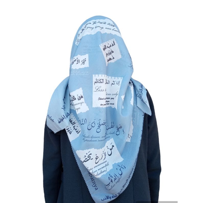 Jual Jilbab Tulisan Arab Kalam Hikmah Warna Biru Bahan Voal Sahara ...