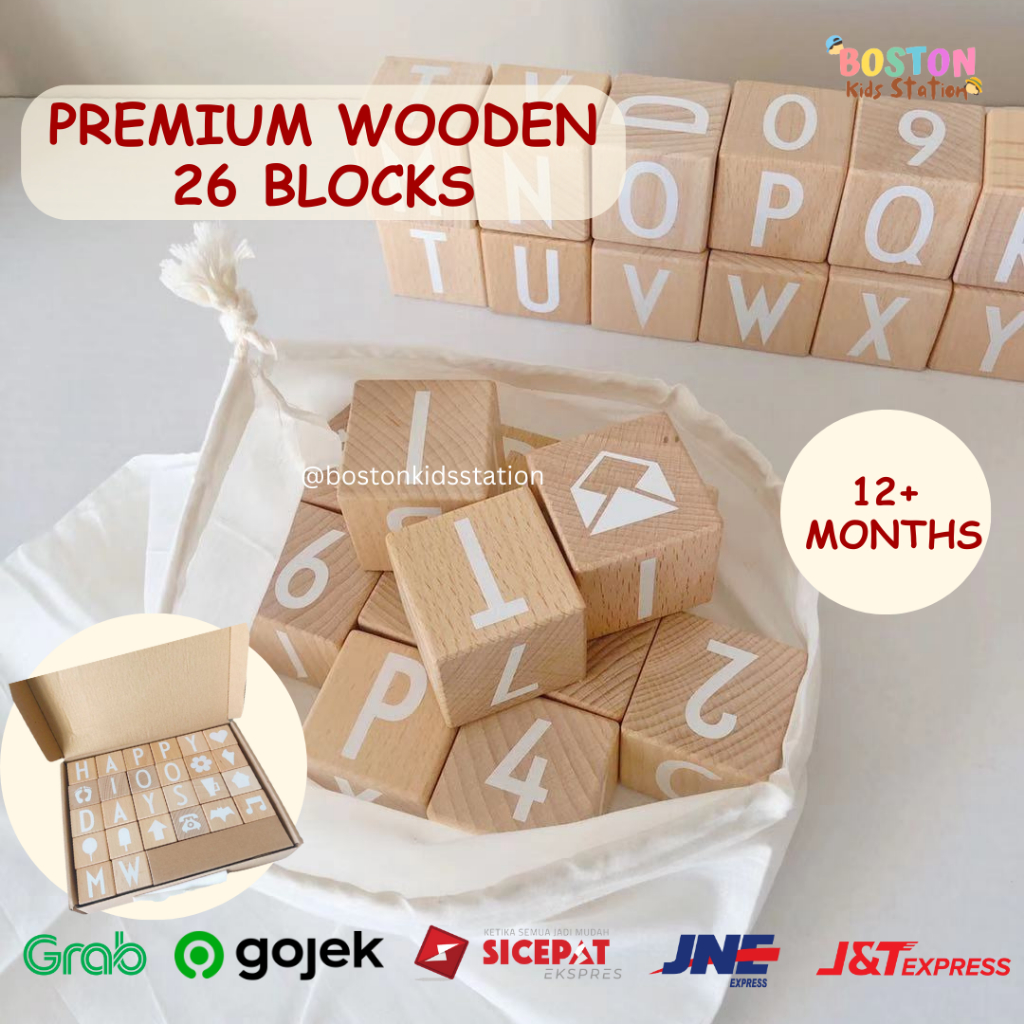 Jual BOSTON - Premium Wooden 26 Blocks ABC Huruf Alphabet Number Symbol ...