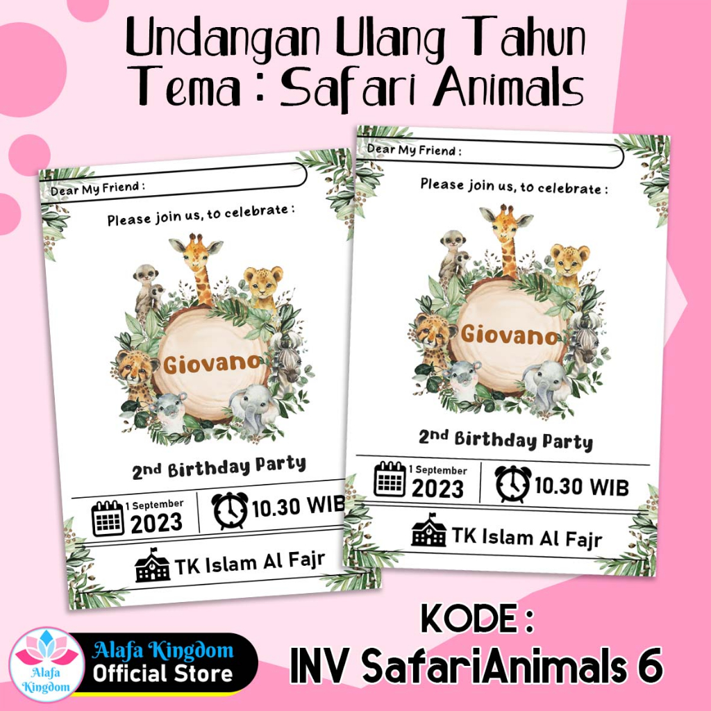 Jual alafakingdom - Undangan Ulang Tahun Ultah Anak Safari Animals ...