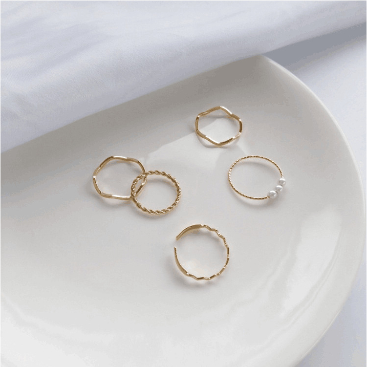 Jual Ohellow.studio Lynna Ring Set 5 Pcs Cincin Wanita Emas Perak Simple Aesthetic Lucu Model ...