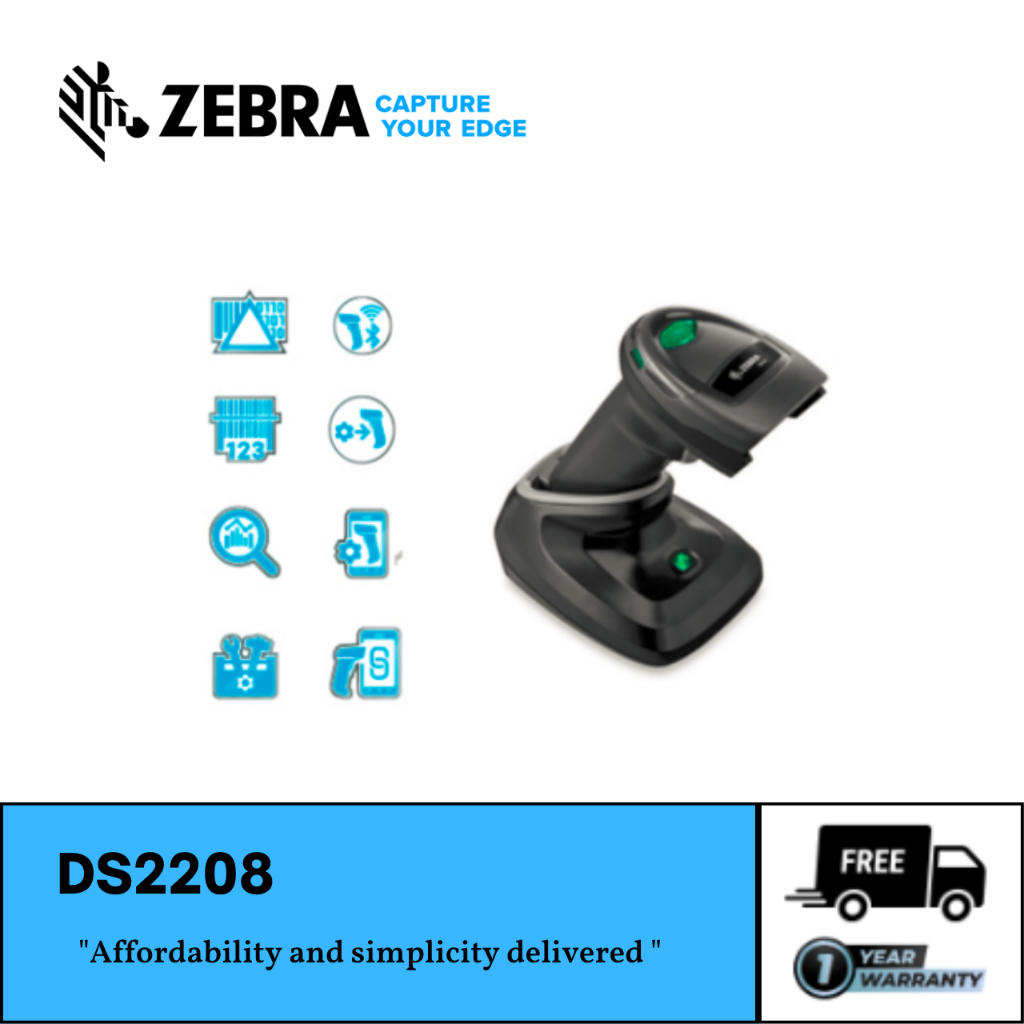 Jual Zebra DS2208 2D Wire Barcode Scanner, Stand & USB (DS2208 ...