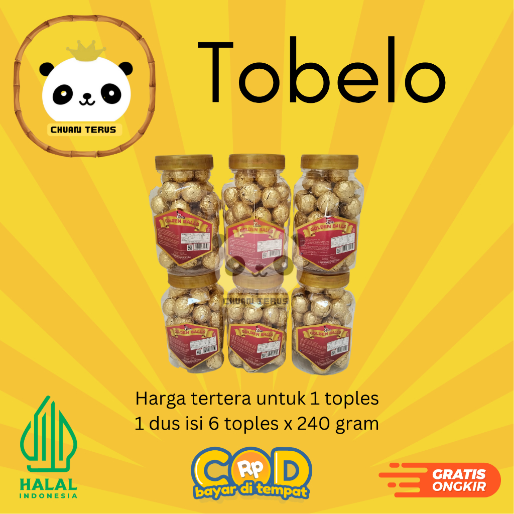 Jual Tobelo Cokelat Golden Ball Toples (1 toples isi 40 pcs) 240 gr ...