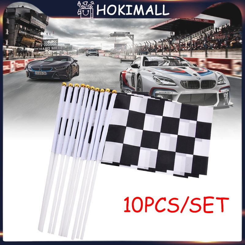 Jual 10pcs Bendera Balap/ Bendera Tangan Motif Catur Kotak Hitam/ Race ...