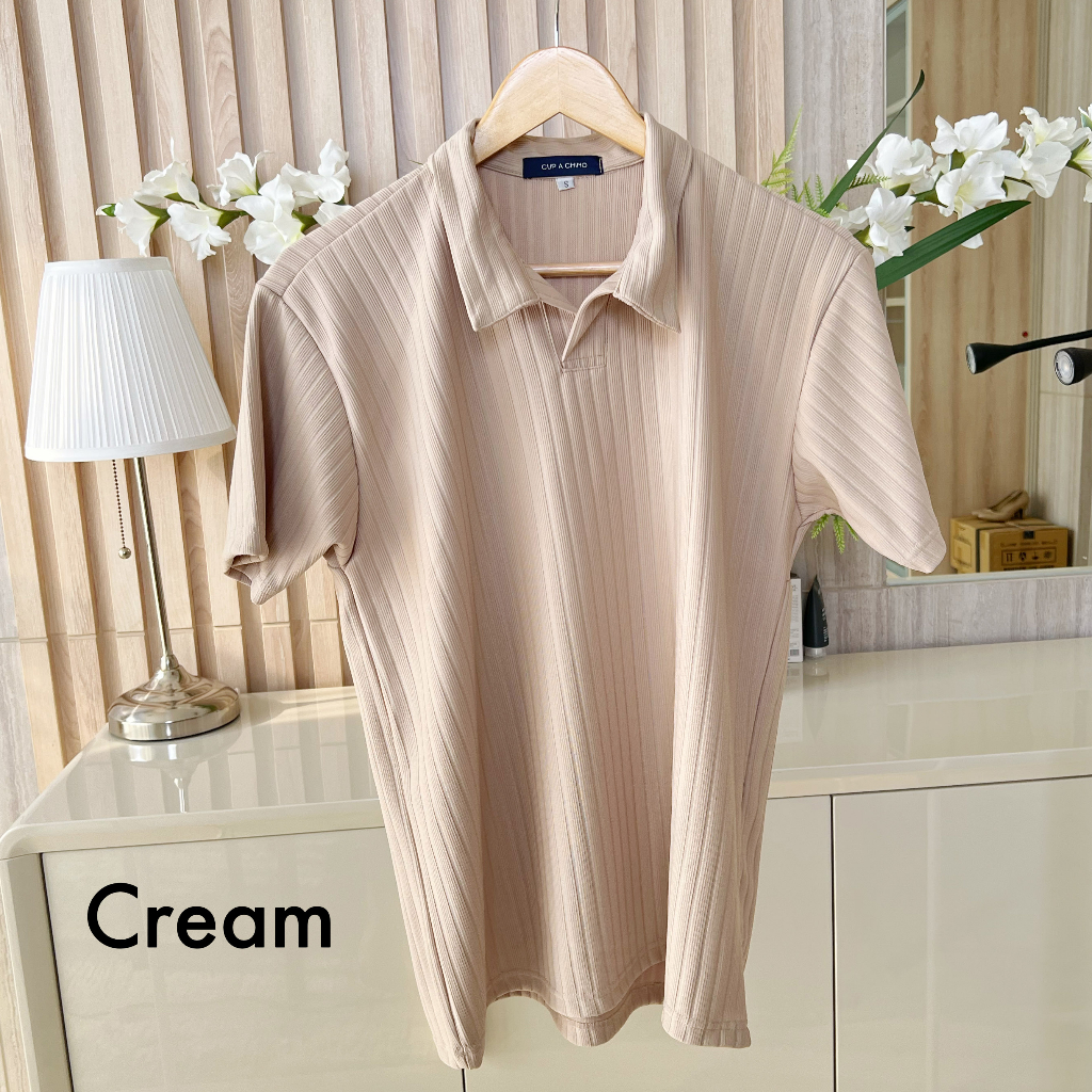 Jual Korean Knit Baju Polo Shirt Pria Salur Besar Dengan Cutting Slim Fit | Shopee Indonesia