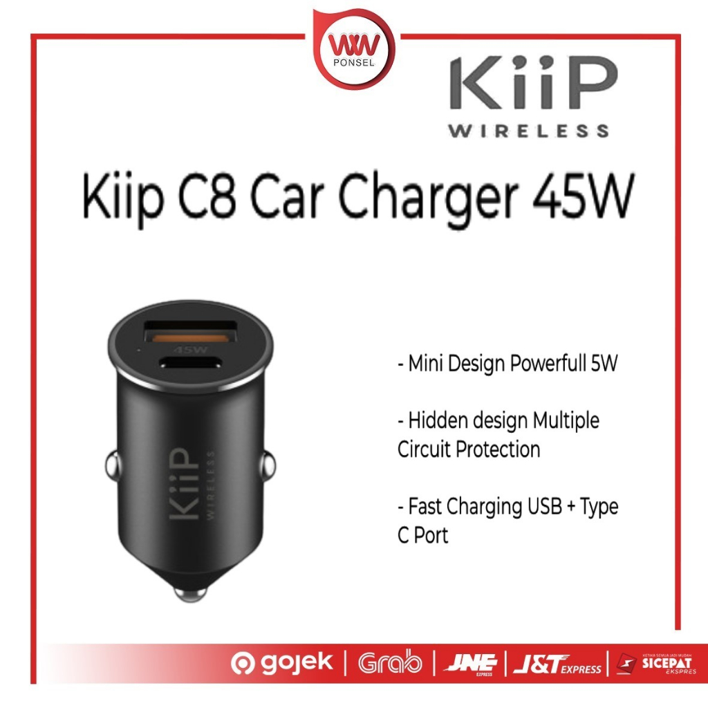 Jual KiiP Wireless C8 Car Charger Mobil 45W Type-C & USB Fast Charging ...