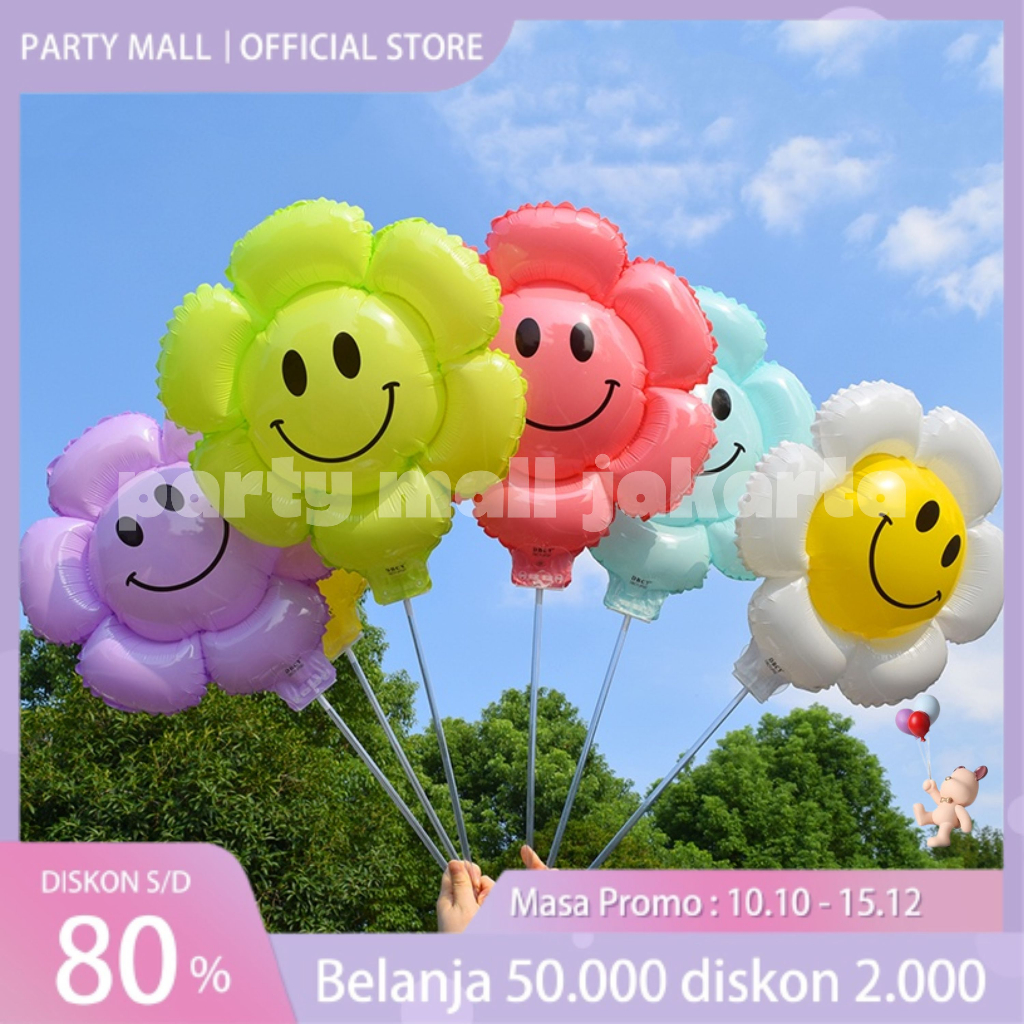Jual Balon Foil Stik Bunga Daisy Smile Led Balon Bunga Matahari ...