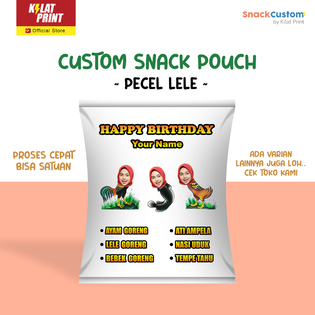 Jual Snack Custom Foto Teks Bungkus Pouch Jumbo Ala Pecel Lele Edition ...