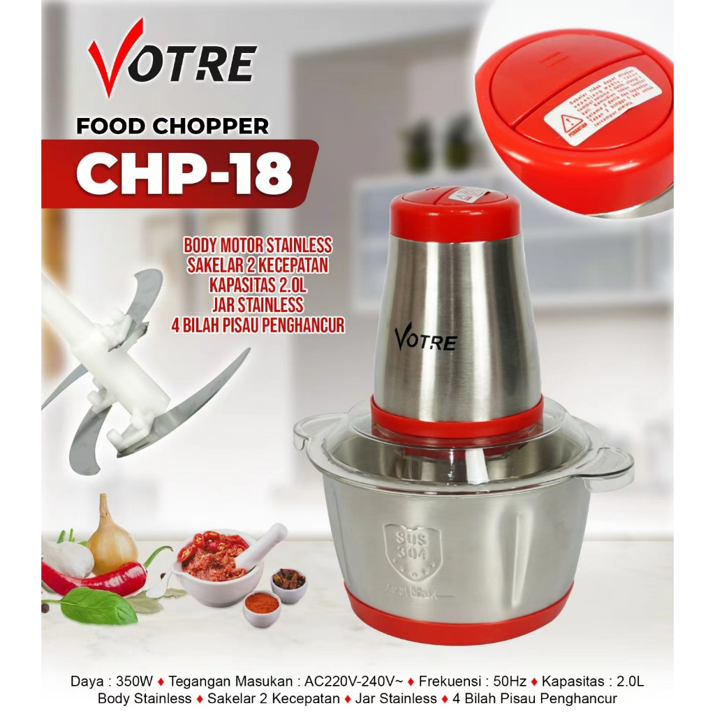 Jual ADVANCE Food Chopper CHP-18 Kapasitas 2L Penggiling Daging Pemotong Sayuran Stainless Steel ...