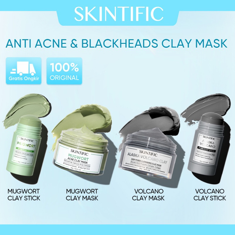Jual [NEW] SKINTIFIC Mugwort Mask Anti Pores & Acne | Alaska Volcano Clay Mask 55g Stick 40gr ...