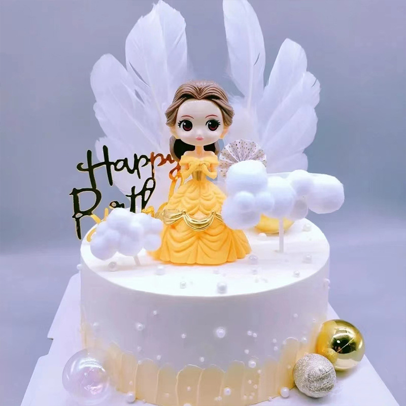 Jual Topper Princess Belle Kuning Hiasan Kue Ulang tahun/warna kuning ...